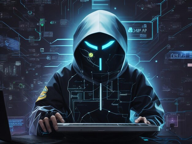 Premium Photo | Hacking and malware concept Faceless hacker using abstract laptop with binary ...