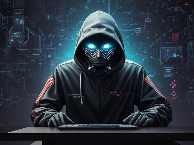 Premium Photo | Hacking and malware concept Faceless hacker using abstract laptop with binary ...
