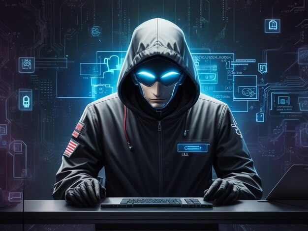 Premium Photo | Hacking and malware concept Faceless hacker using abstract laptop with binary ...
