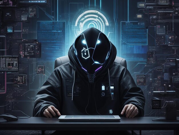 Premium Photo | Hacking and malware concept Faceless hacker using abstract laptop with binary ...