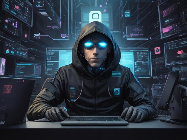 Premium Photo | Hacking and malware concept Faceless hacker using abstract laptop with binary ...
