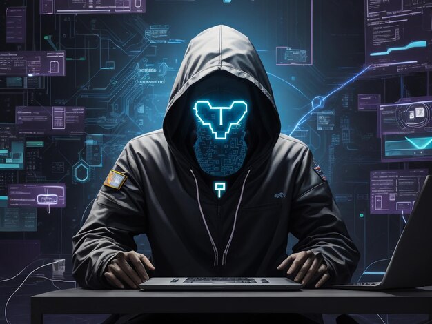 Premium Photo Hacking And Malware Concept Faceless Hacker Using Abstract Laptop With Binary
