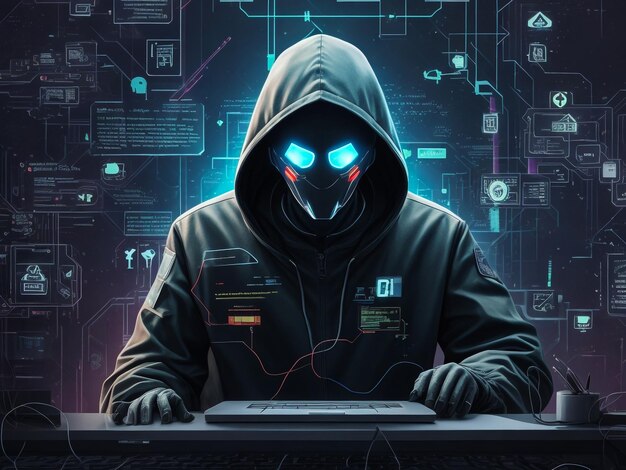Premium Photo | Hacking and malware concept Faceless hacker using abstract laptop with binary ...
