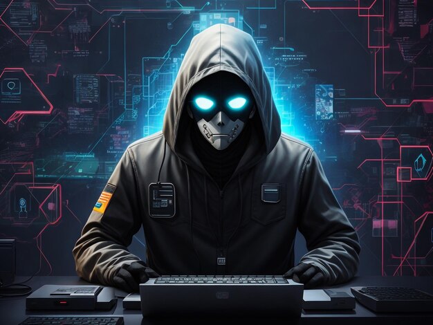 Premium Photo | Hacking and malware concept Faceless hacker using abstract laptop with binary ...