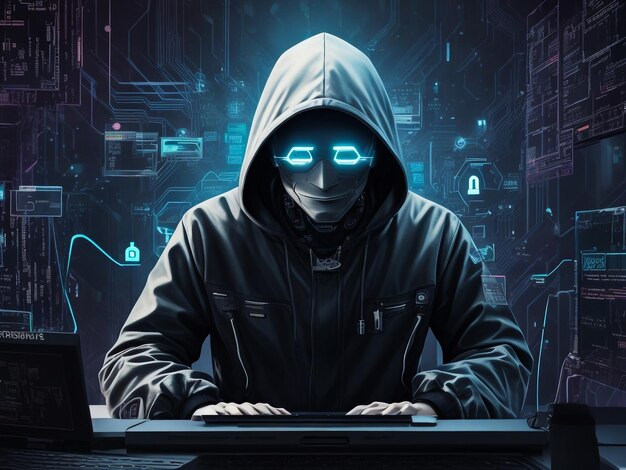 Premium Photo | Hacking and malware concept Faceless hacker using abstract laptop with binary ...
