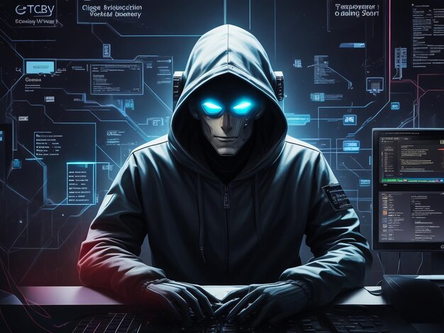 Premium Photo | Hacking and malware concept Faceless hacker using abstract laptop with binary ...
