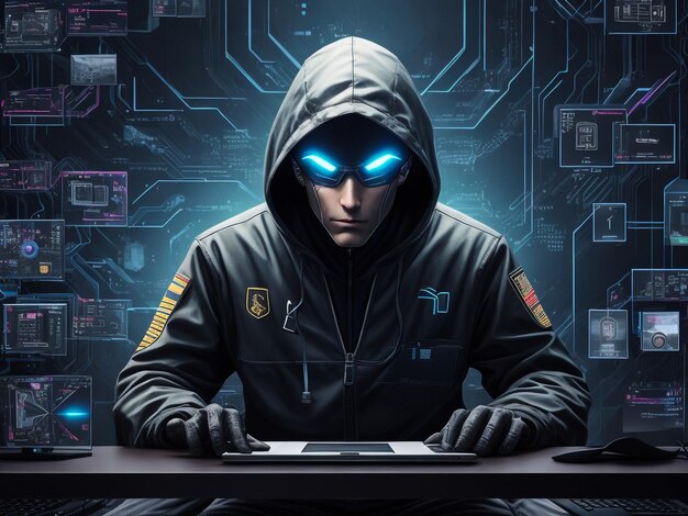 Premium Photo | Hacking and malware concept Faceless hacker using abstract laptop with binary ...