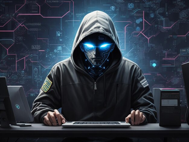 Premium Photo | Hacking and malware concept Faceless hacker using abstract laptop with binary ...