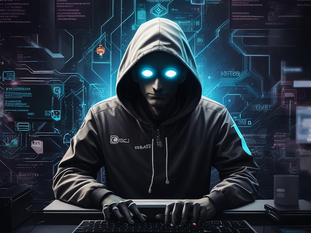 Premium Photo | Hacking and malware concept Faceless hacker using abstract laptop with binary ...