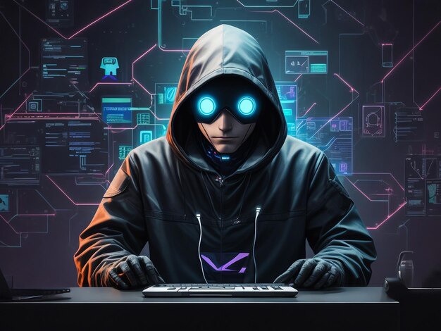 Premium Photo | Hacking and malware concept Faceless hacker using abstract laptop with binary ...