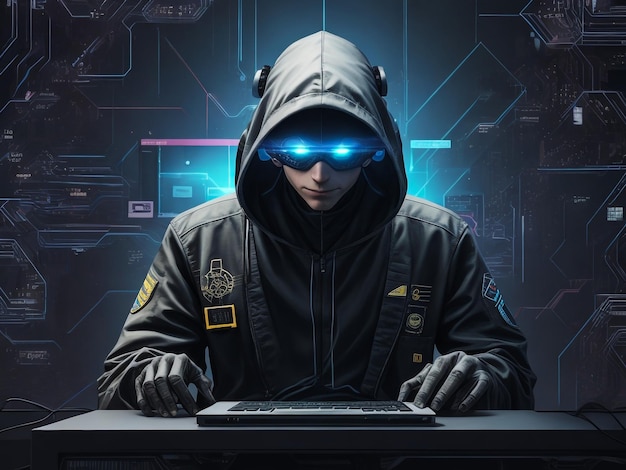 Premium Photo Hacking And Malware Concept Faceless Hacker Using Abstract Laptop With Binary
