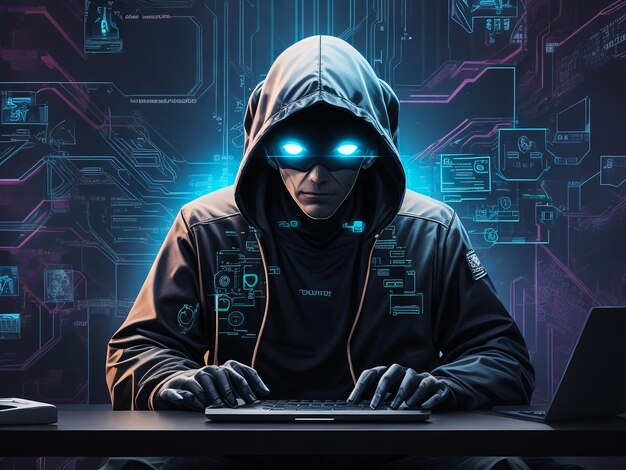 Premium Photo | Hacking and malware concept Faceless hacker using abstract laptop with binary ...