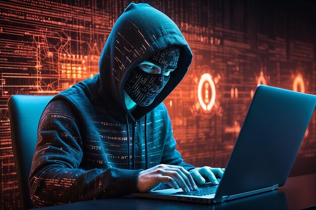 Premium Photo | Hacking and malware concept Hacker using abstract laptop with binary code ...