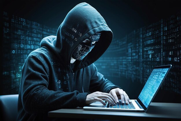 Premium Photo | Hacking and malware concept Hacker using abstract laptop with binary code ...