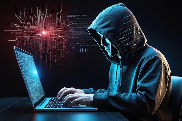 Premium Photo | Hacking and malware concept Hacker using abstract laptop with binary code ...