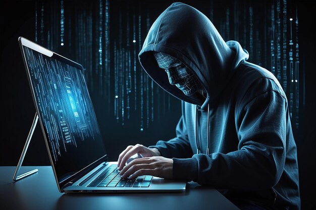 Premium Photo | Hacking and malware concept Hacker using abstract laptop with binary code ...
