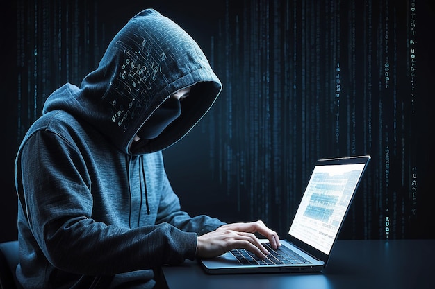Premium Photo | Hacking and malware concept Hacker using abstract laptop with binary code ...