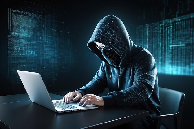 Premium Photo | Hacking and malware concept Hacker using abstract laptop with binary code ...