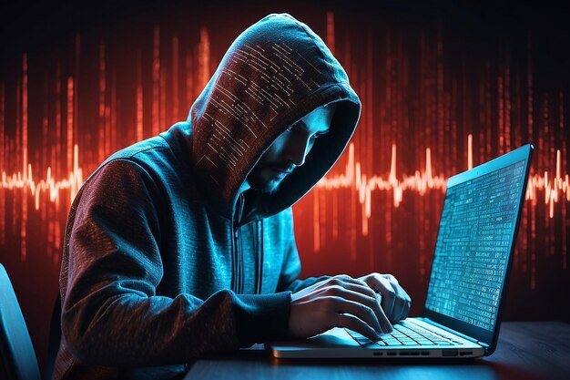 Premium Photo | Hacking and malware concept Hacker using abstract laptop with binary code ...