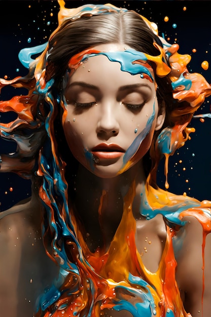 Premium AI Image | a half body portrait of a woman made of paints half ... Premium AI Image | a half body portrait of a woman made of paints half ...