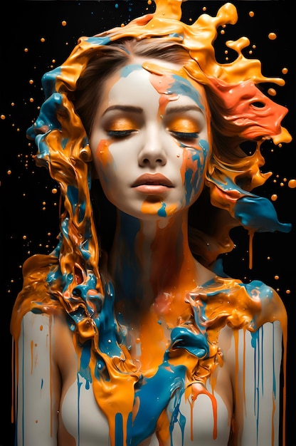 Premium AI Image | a half body portrait of a woman made of paints half ... Premium AI Image | a half body portrait of a woman made of paints half ...