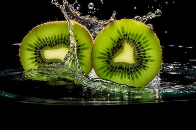 Halved green kiwi splashing in water | Premium AI-generated image Halved green kiwi splashing in water | Premium AI-generated image