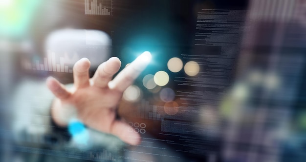 Premium Photo | Hand code and programming with hologram cyber security ...