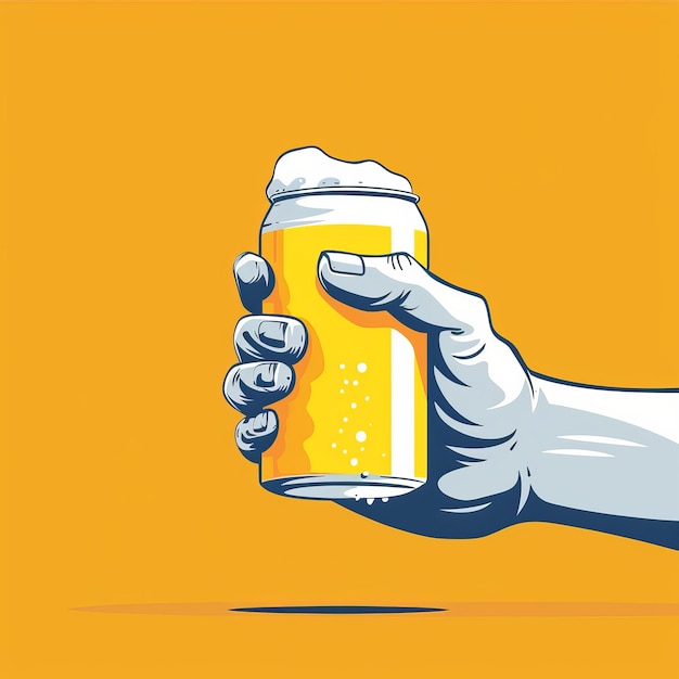 Hand Holding A Glass Of Beer On A Yellow Background Vector Illustration