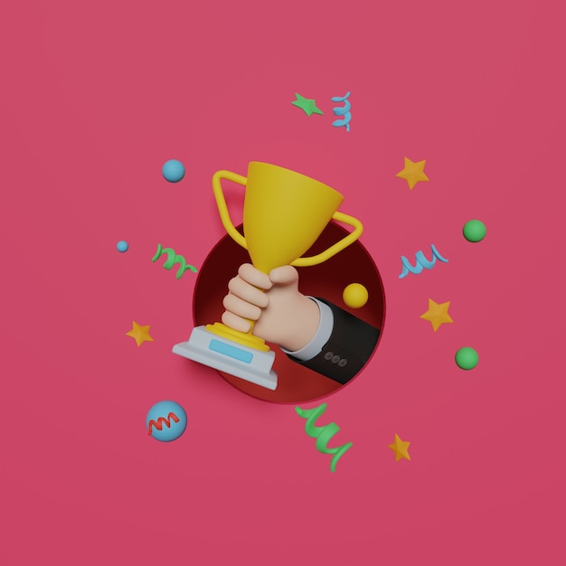 Premium Photo Hand Holding Trophy In 3d Illustrations