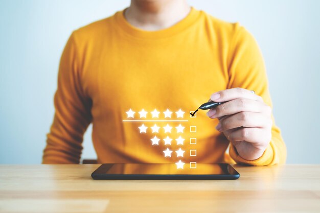Premium Photo | Hand of man touching icon five star symbol to increase ... Premium Photo | Hand of man touching icon five star symbol to increase ...