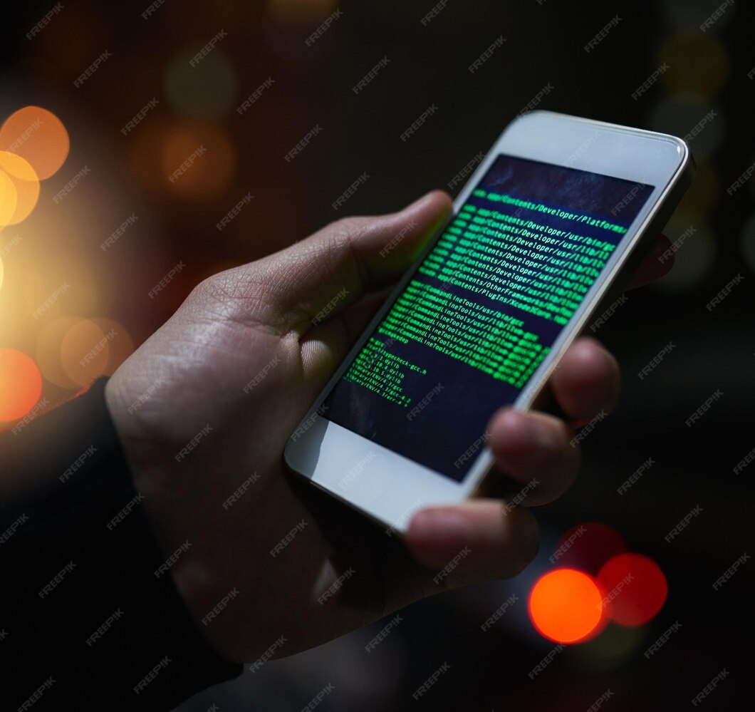 Premium Photo | Hand smartphone and cyber security with ux screen and code for future technology ...
