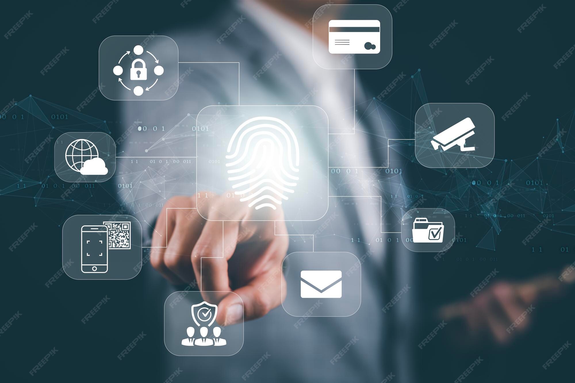 Premium Photo | Hand touch fingerprint with virtual global with cyber ...