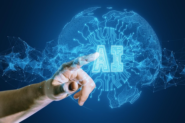 Premium Photo | Hand touching holographic ai icon on a digital world ... Premium Photo | Hand touching holographic ai icon on a digital world ...