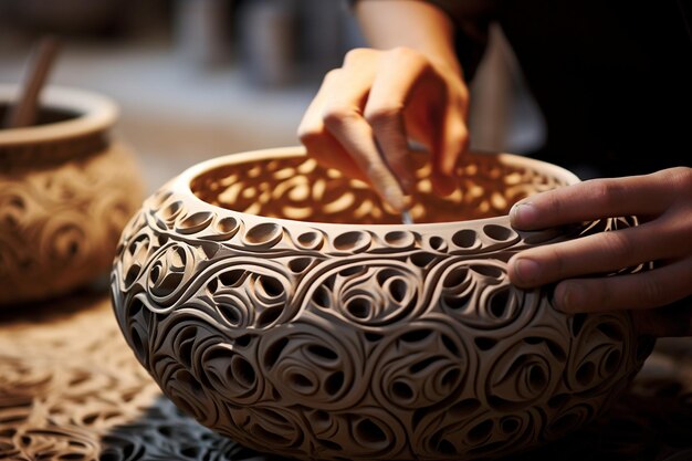 Premium Ai Image Handcrafted Pottery With Intricate Patterns Generative By Ai