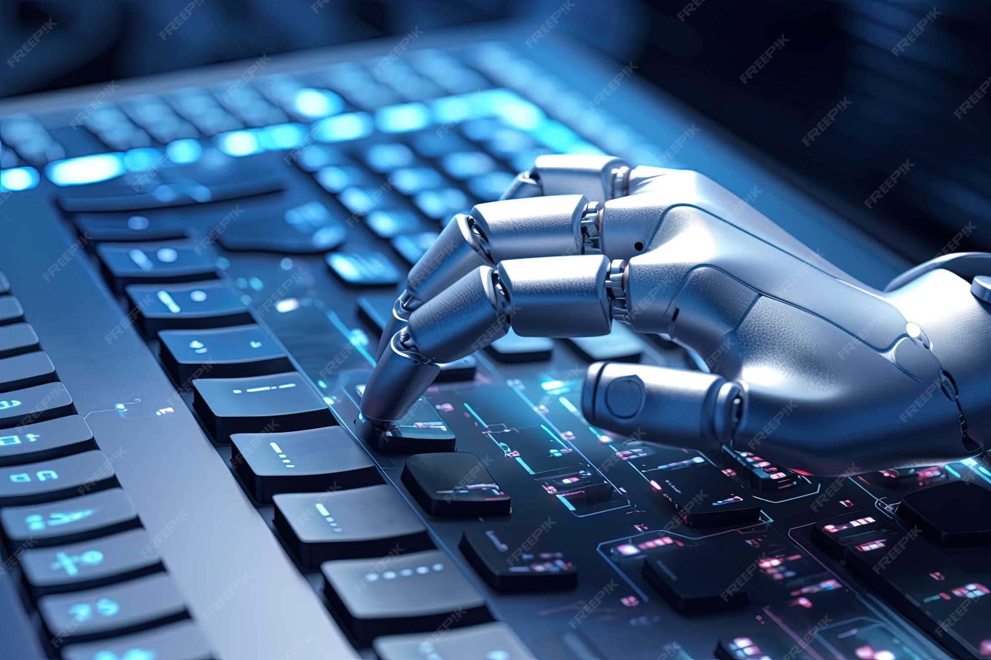Premium AI Image | Hands of AI robot typing on keypad Robotic cyborg ...