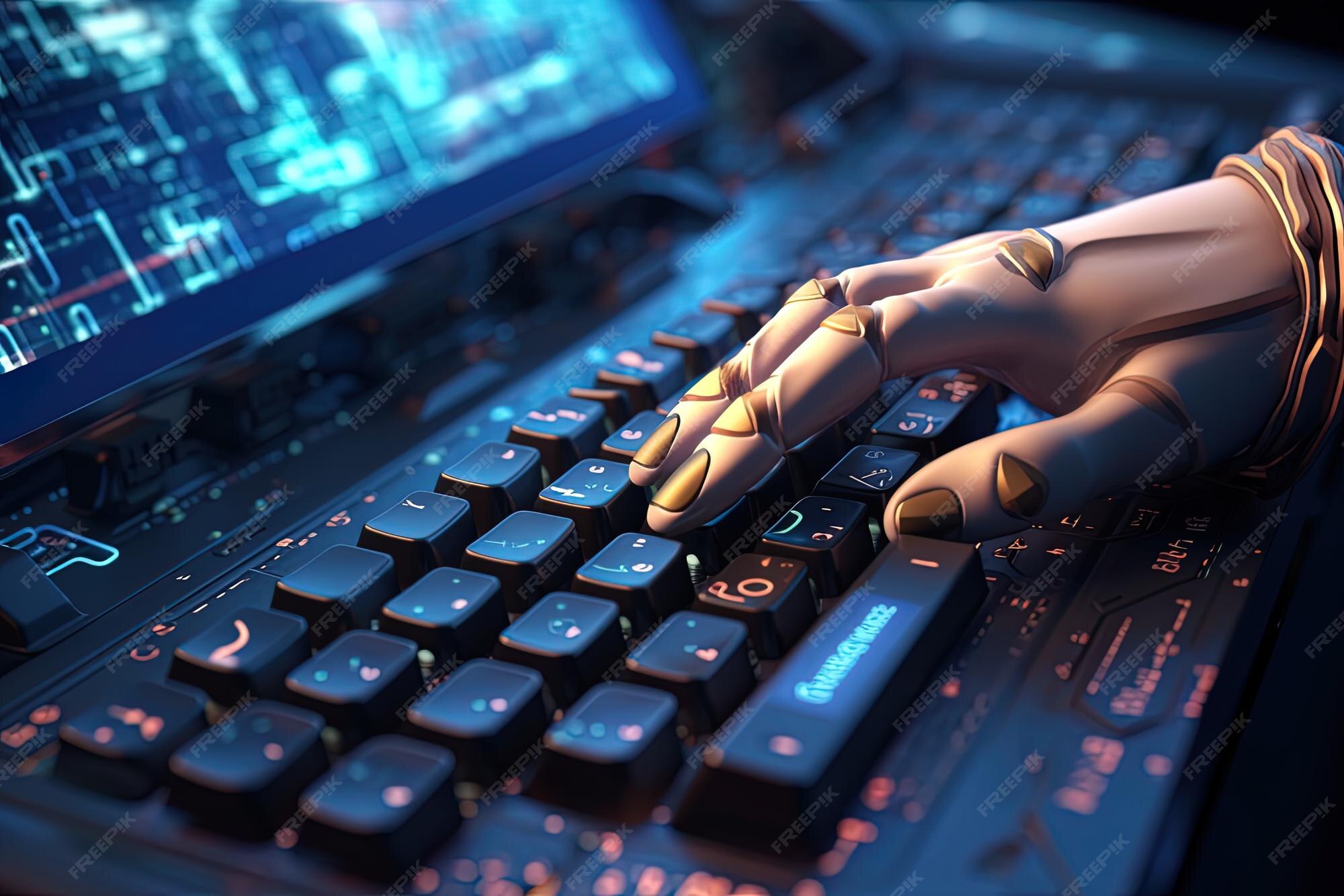 Premium AI Image | Hands of AI robot typing on keypad Robotic cyborg hand using keyboard ...