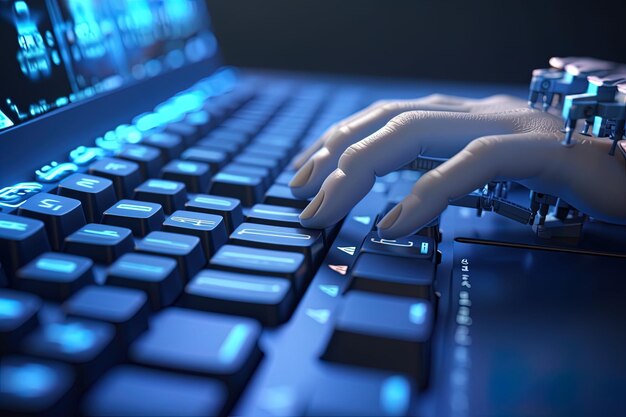 Premium AI Image | Hands of AI robot typing on keypad Robotic cyborg ...