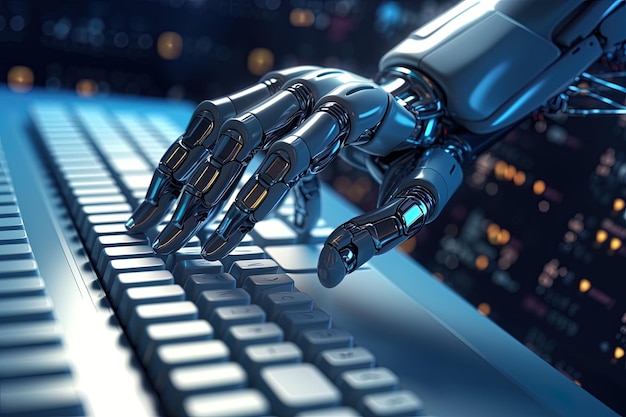 Premium AI Image | Hands of AI robot typing on keypad Robotic cyborg ...