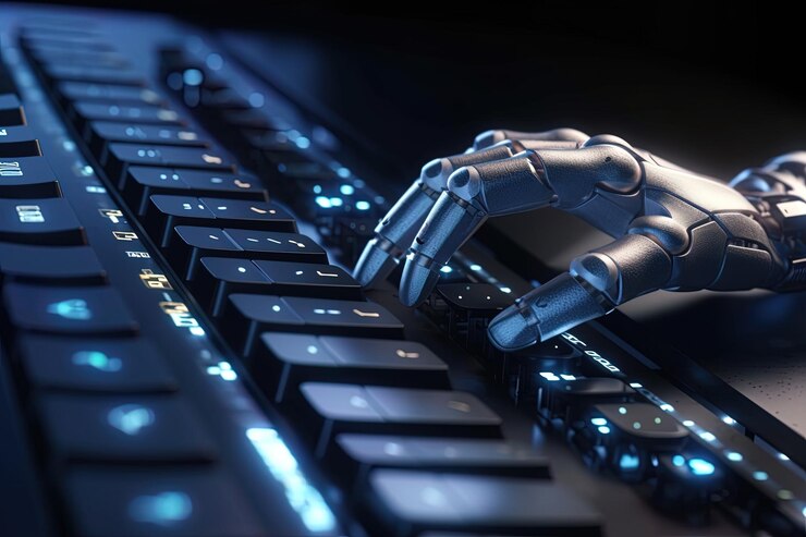 Premium AI Image | Hands of AI robot typing on keypad Robotic cyborg ...