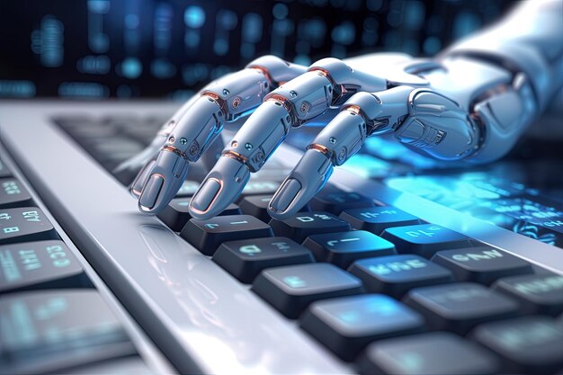 Premium Photo | Hands of AI robot typing on keypad Robotic cyborg hand using keyboard computer ...