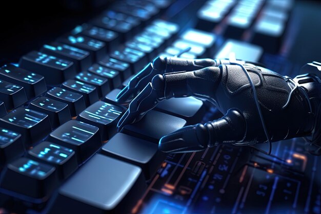 Premium AI Image | Hands of AI robot typing on keypad Robotic cyborg hand using keyboard ...