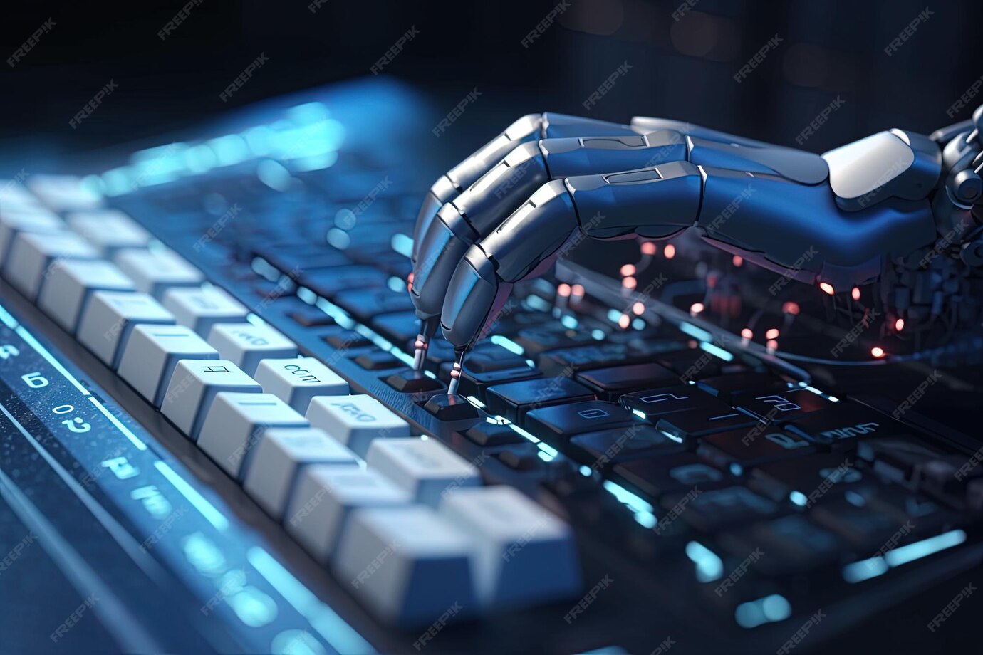Premium AI Image | Hands of AI robot typing on keypad Robotic cyborg hand using keyboard ...