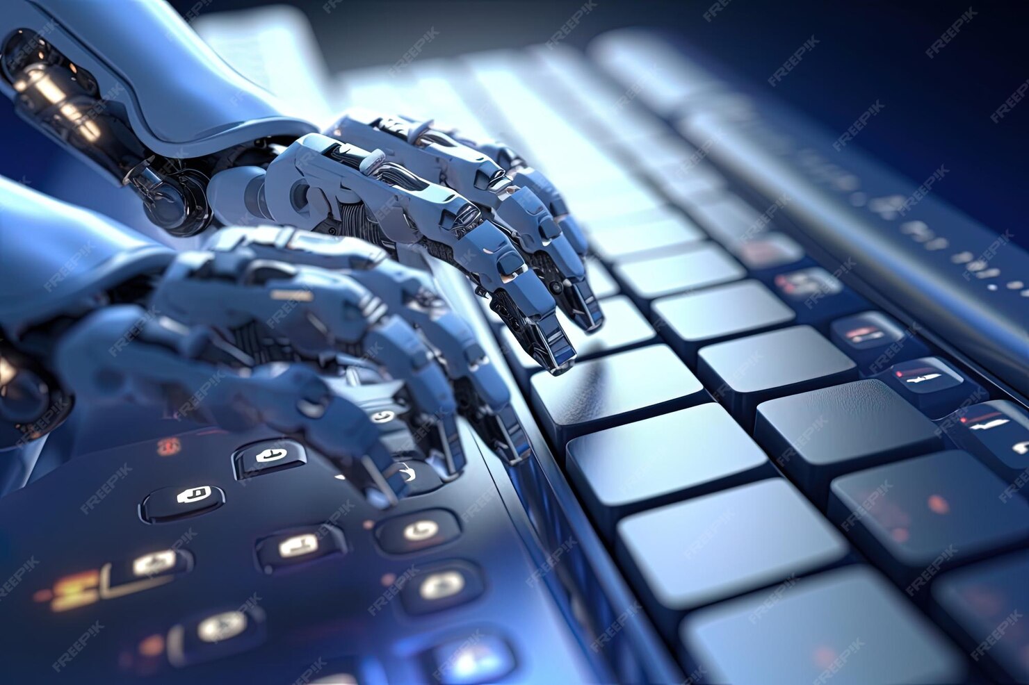 Premium AI Image | Hands of AI robot typing on keypad Robotic cyborg hand using keyboard ...