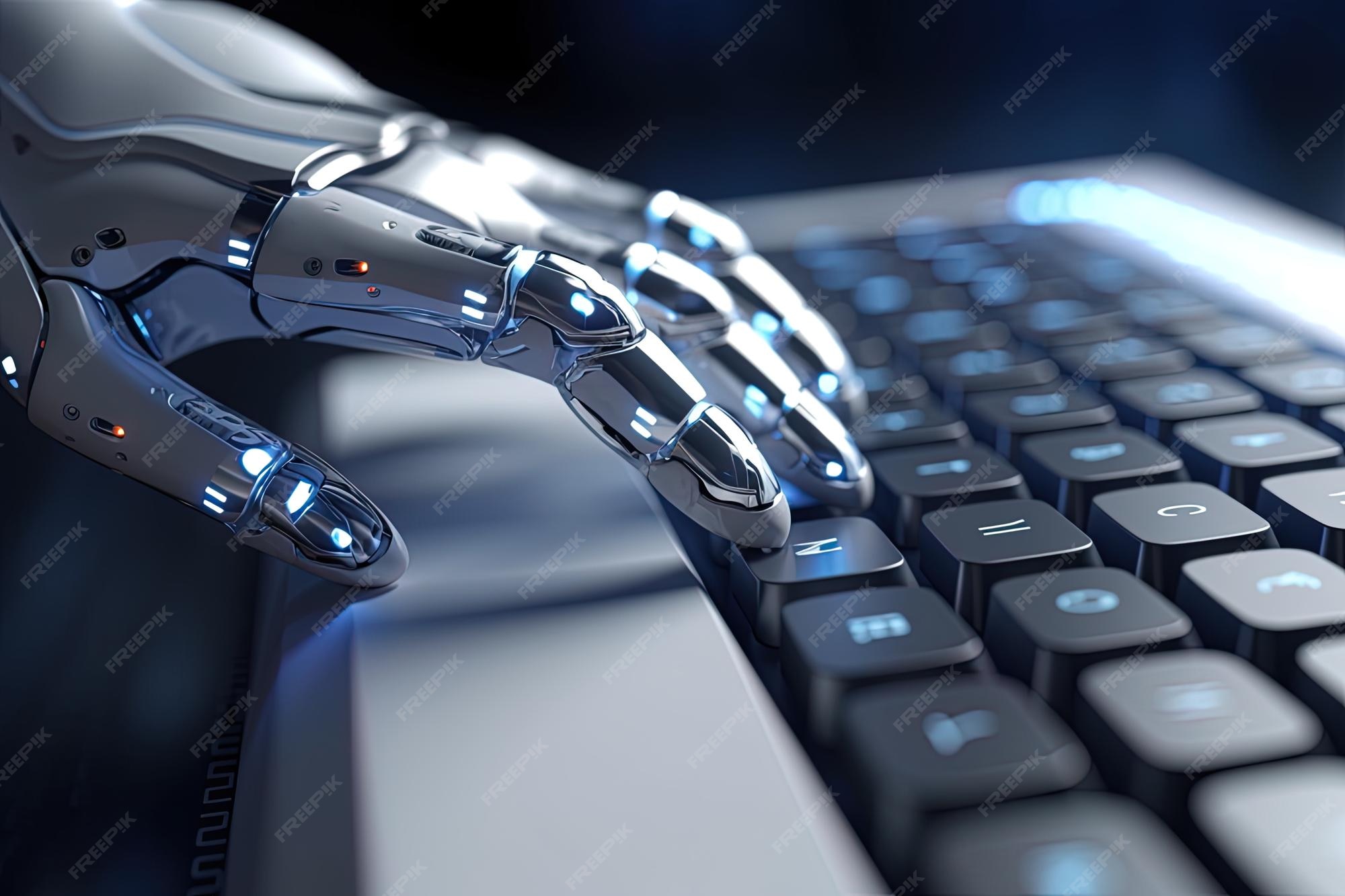 Premium AI Image | Hands of AI robot typing on keypad Robotic cyborg hand using keyboard ...