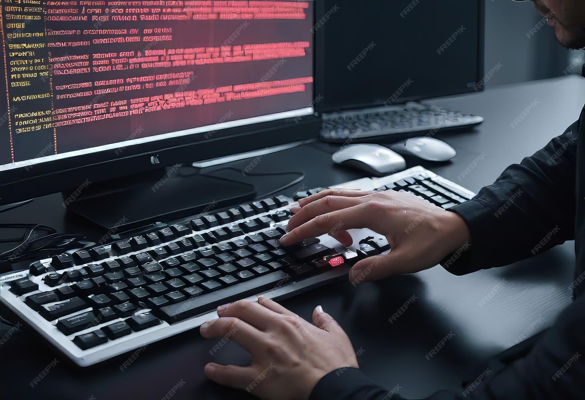 Premium Photo | Hands of a programmer or hacker on the keyboard fixing vulnerabilities in ...