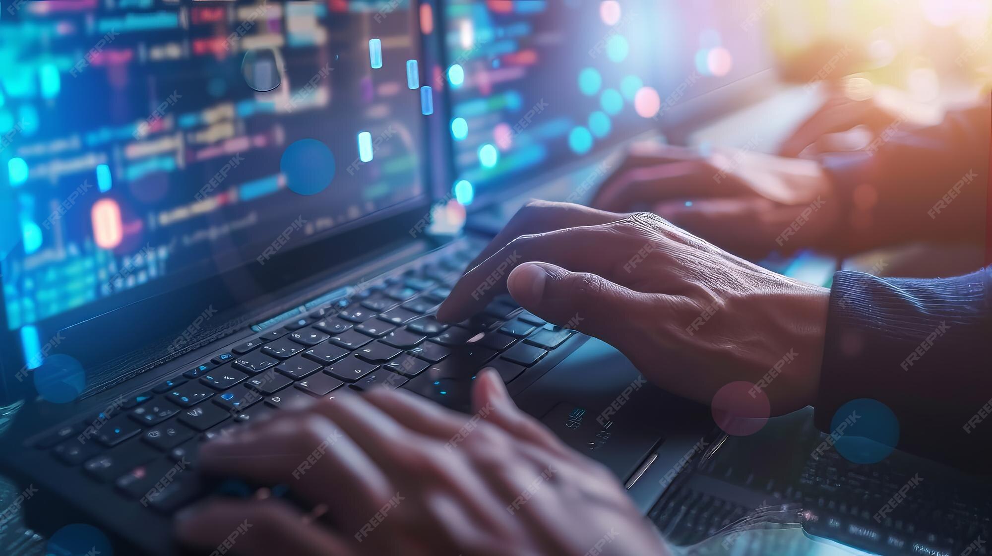 Premium Photo | Hands of a programmer or hacker on the keyboard fixing vulnerabilities in ...