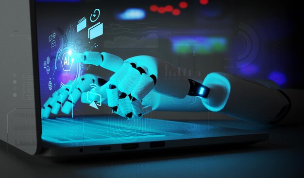 Premium Photo Hands Of Robot And Ai Circuit Data Network Connection With Binary Number Code