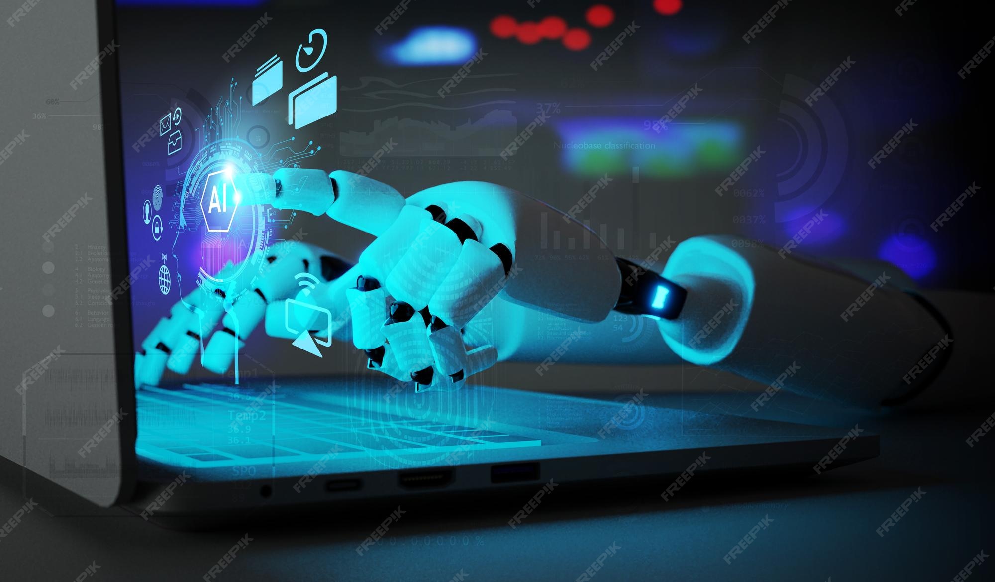 Premium Photo | Hands of robot and ai circuit data network connection with binary number code ...