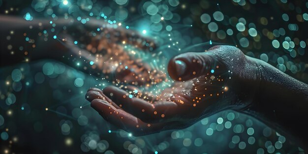 Hands touching digital data structure in a network symbolizing digital ... Hands touching digital data structure in a network symbolizing digital ...