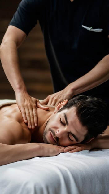 Handsome Guy Enjoying Massage Therapy Premium Ai Generated Image